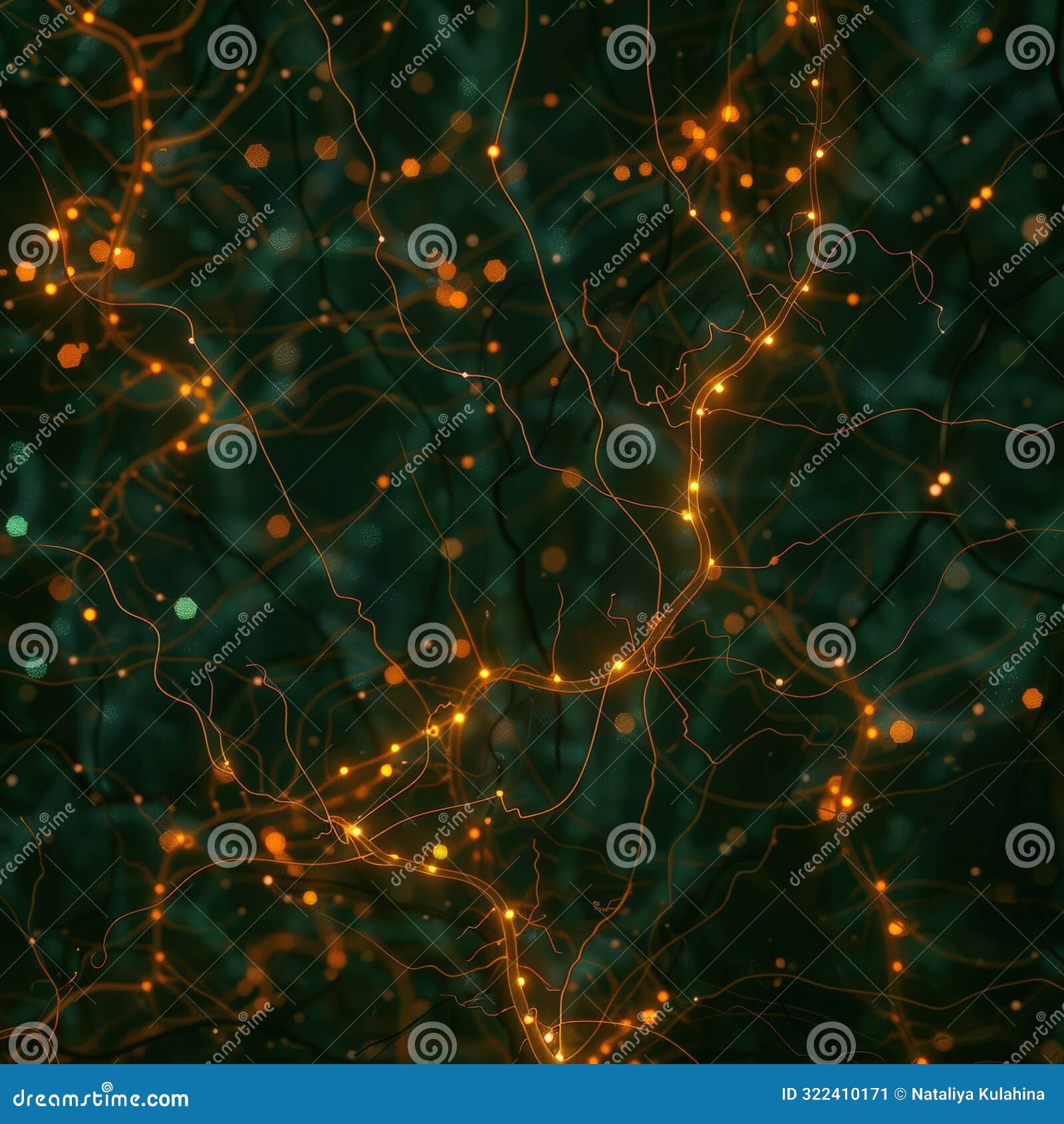 Illuminated Orange Neuron Pathways Forming a Web on a Green Background ...