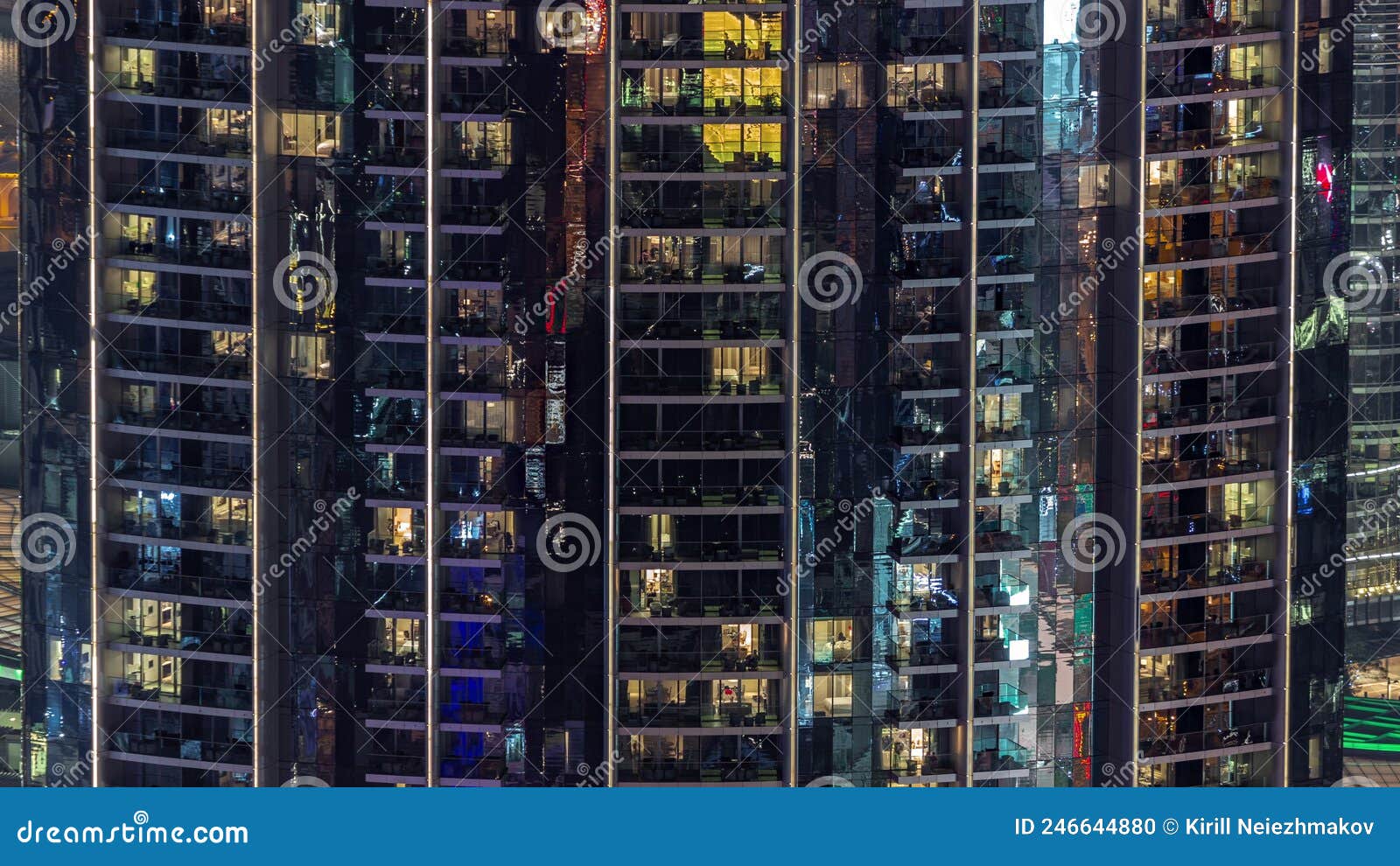 Windows in Apartments of a High Class Building at Night Timelapse Stock ...
