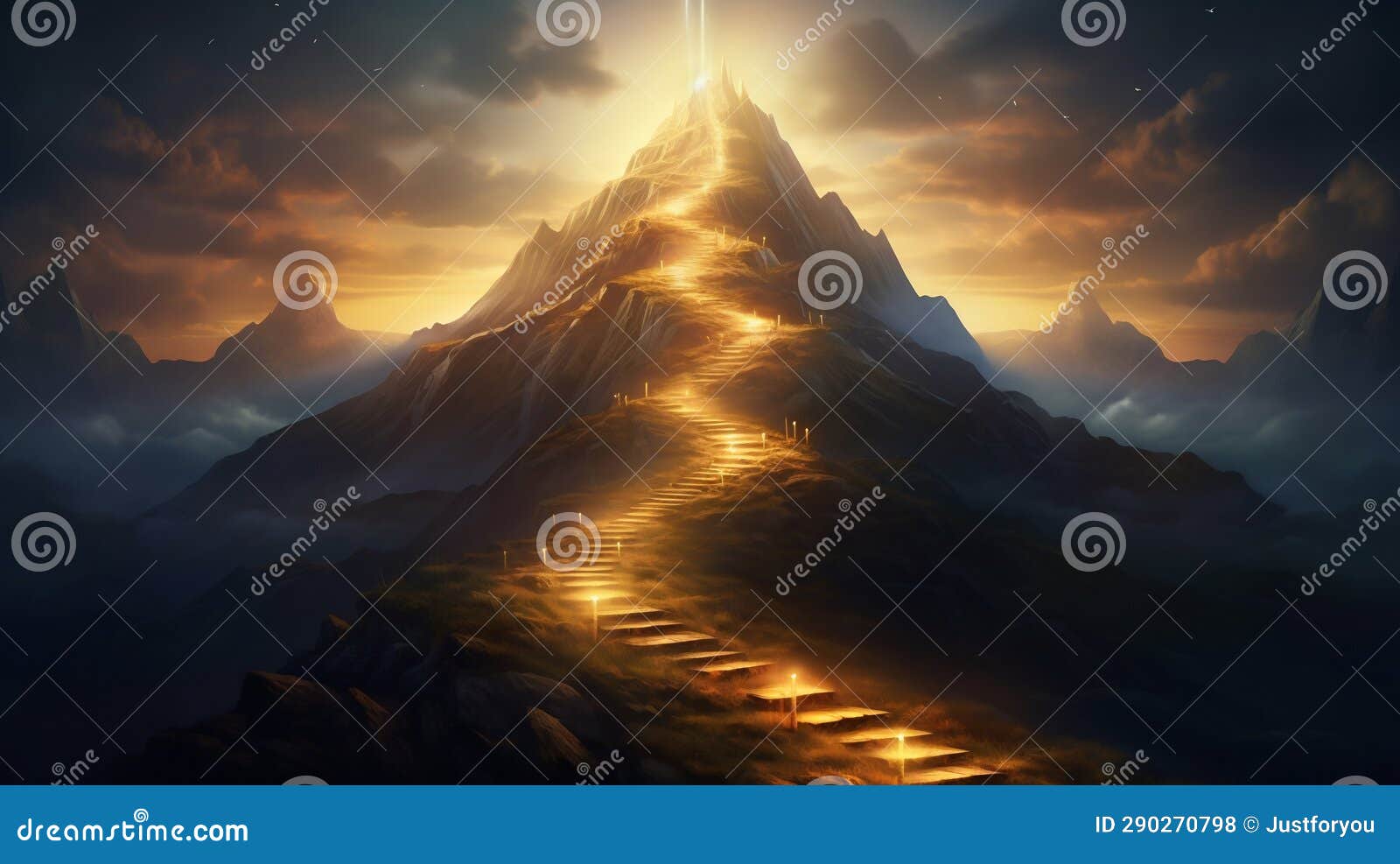Illuminated Path Ascending the Mountain. Generative Ai Stock ...