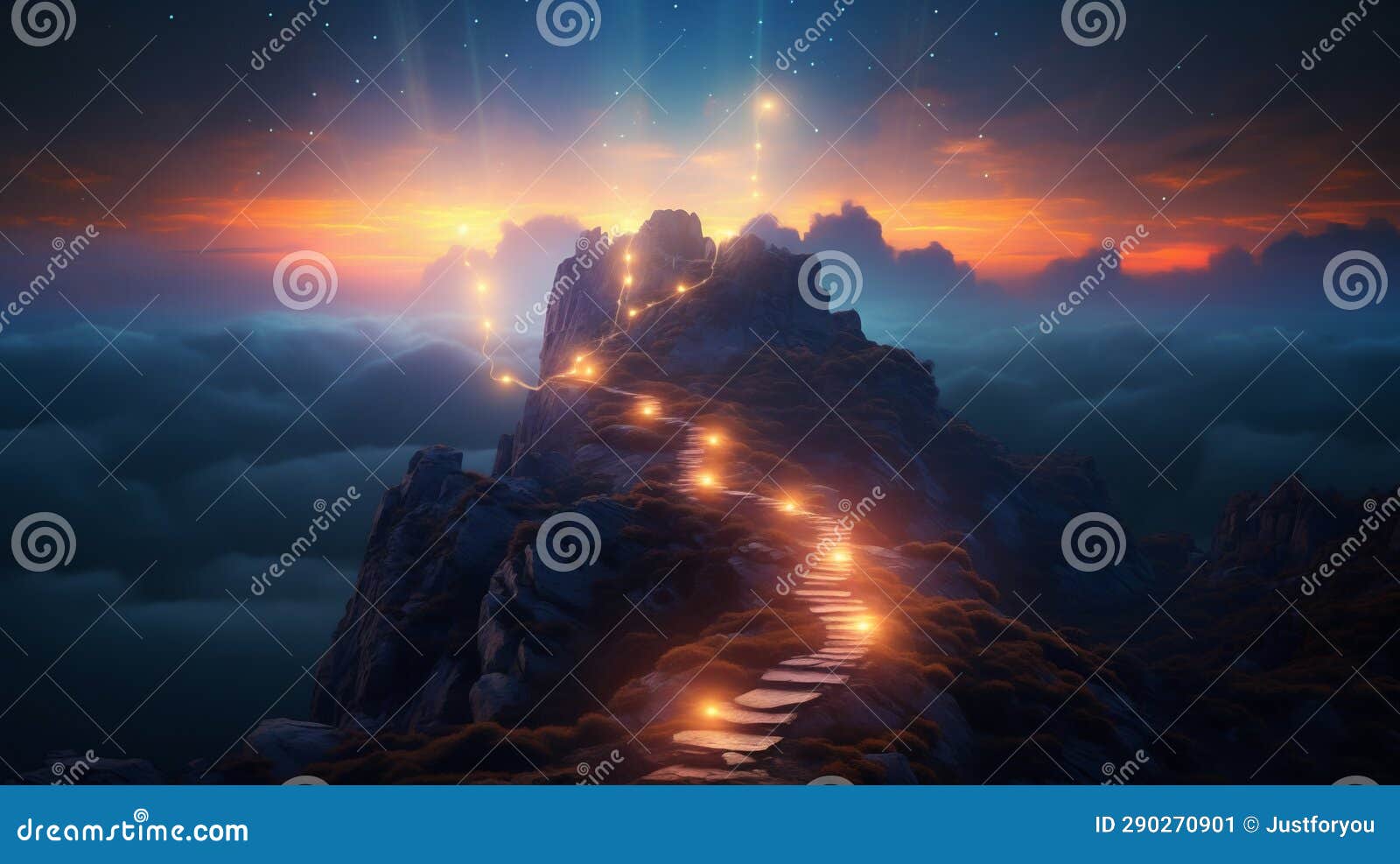 Illuminated Path Ascending the Mountain. Generative Ai Stock ...