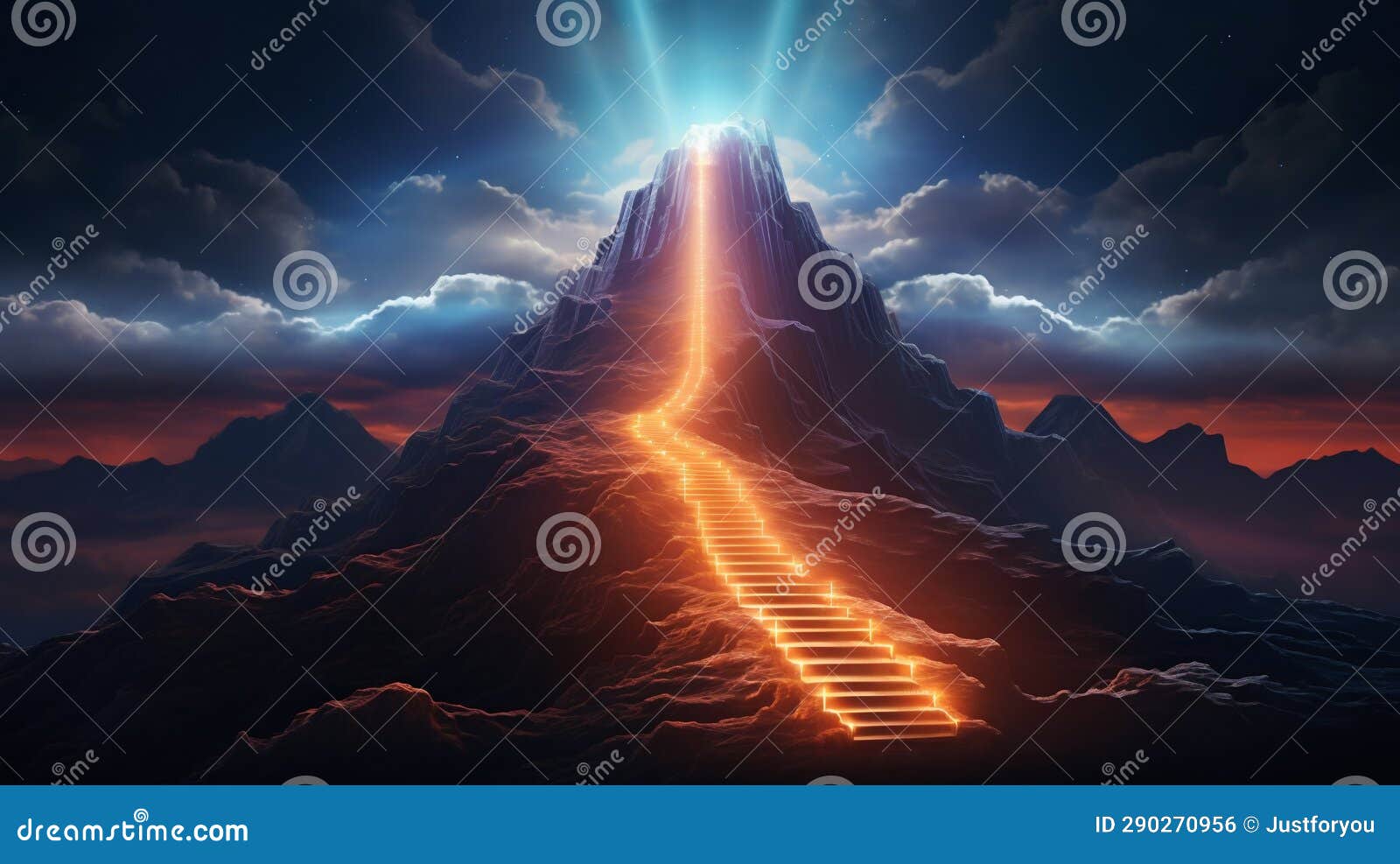 Illuminated Path Ascending the Mountain. Generative Ai Stock ...