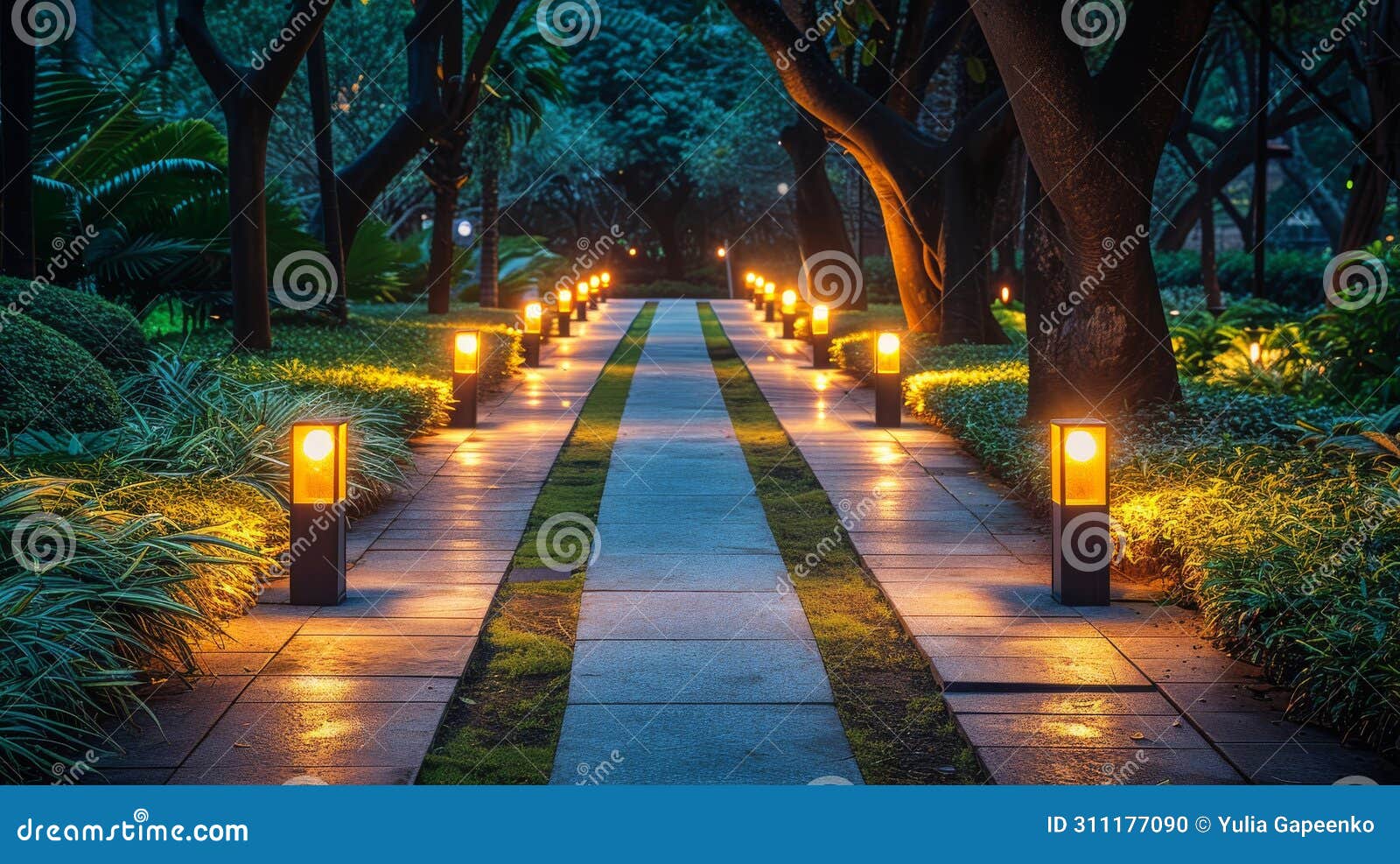 Illuminated Path through the Darkness Stock Photo - Image of empty ...