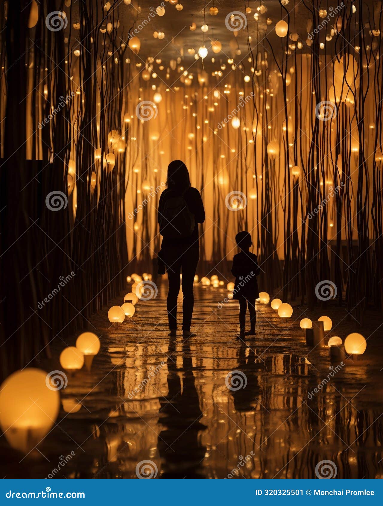 Illuminated Pathway Guiding Visitors through an Outdoor Art Exhibit ...