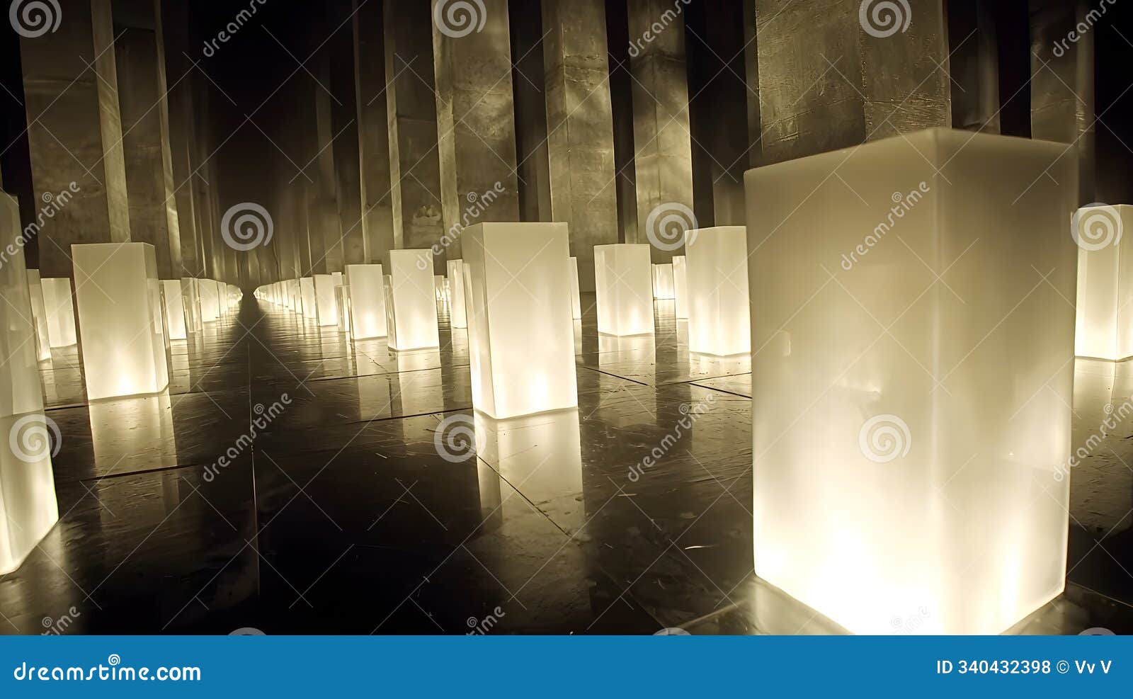 Illuminated Pathway in a Modern Reflective Space Stock Photo - Image of ...