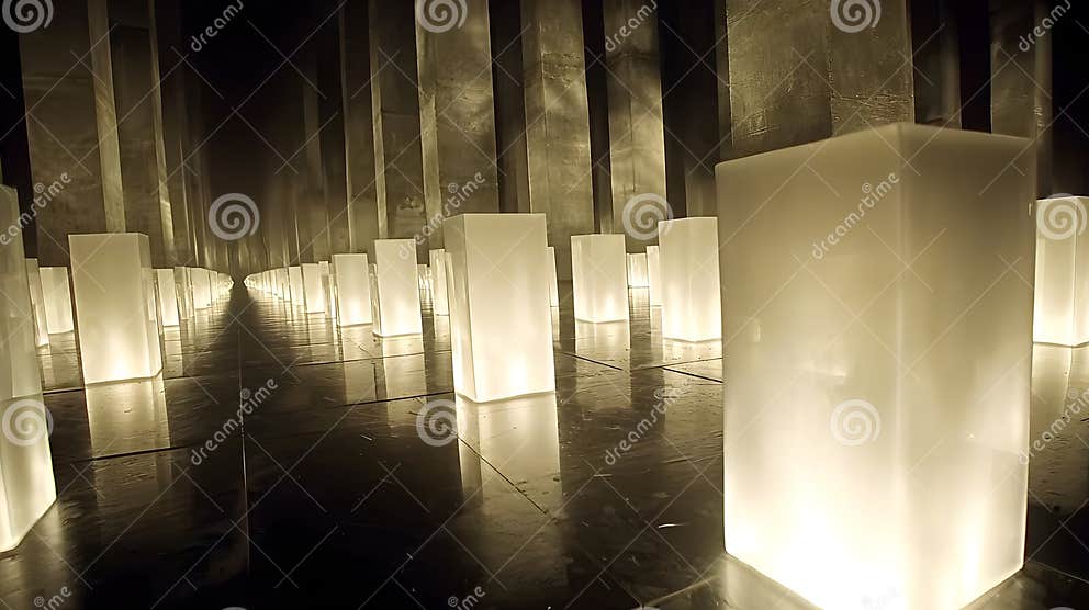 Illuminated Pathway in a Modern Reflective Space Stock Photo - Image of ...