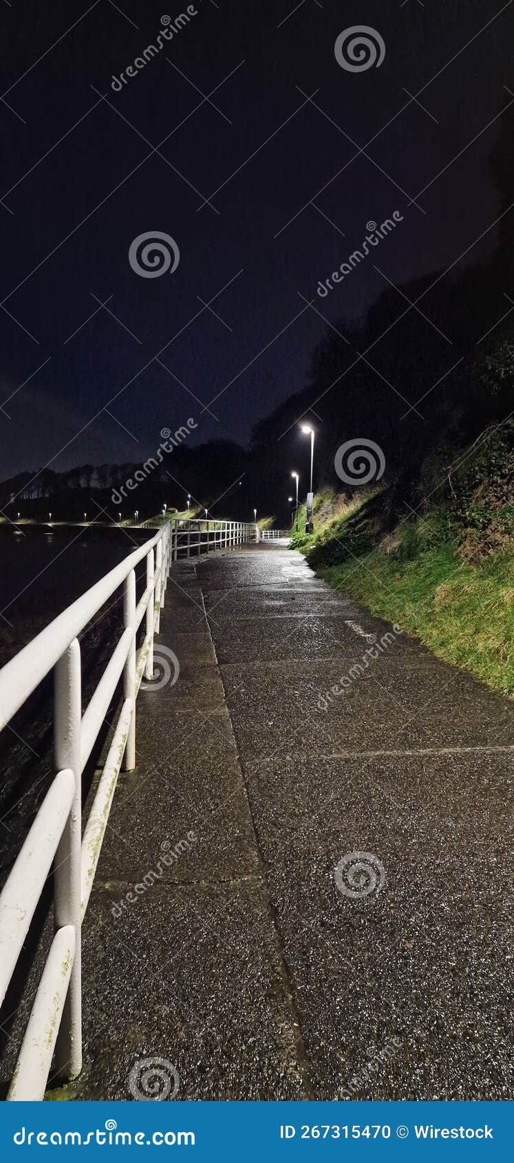 Illuminated Pathway at Night Stock Photo - Image of illuminated ...