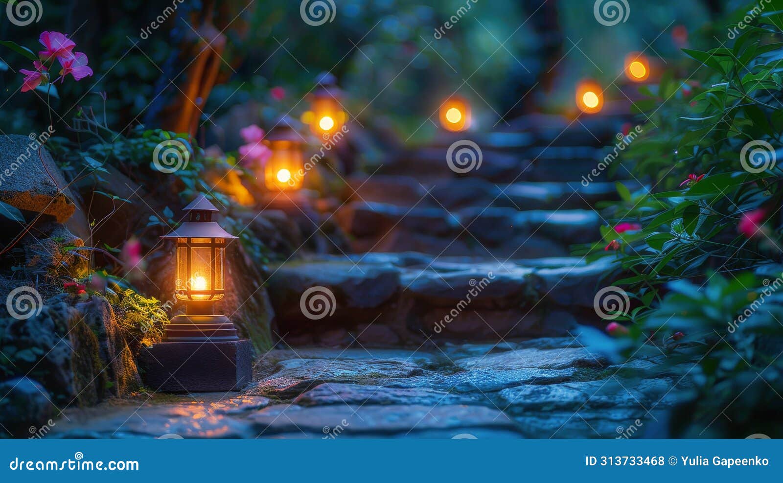 Illuminated Pathway through Park Stock Photo - Image of evening ...