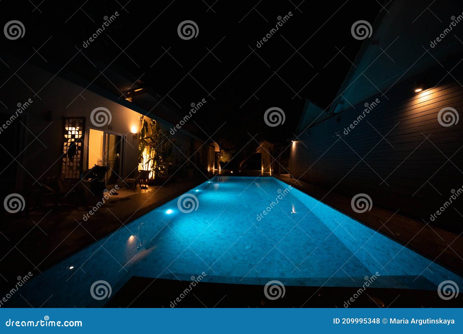 Illuminated Pool in the Dark at Night Stock Photo - Image of idyllic ...