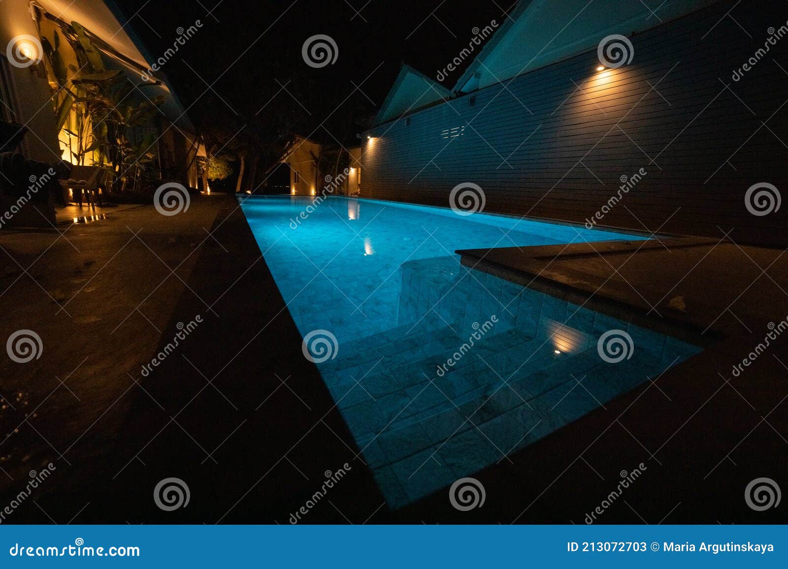 Illuminated Pool in the Dark at Night Stock Image - Image of idyllic ...