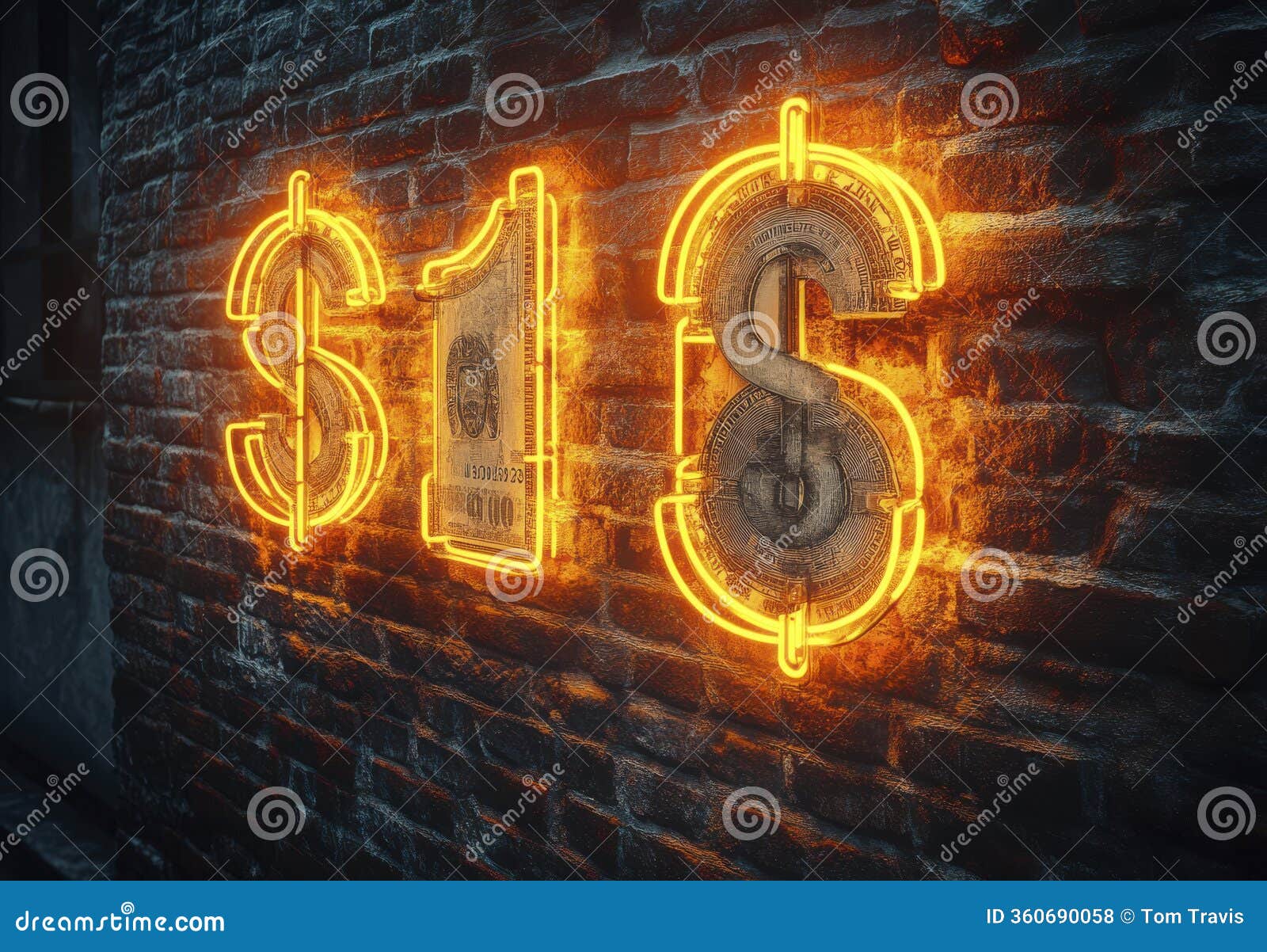Illuminated Price Display on Brick Wall with Numbers and Symbols Stock ...