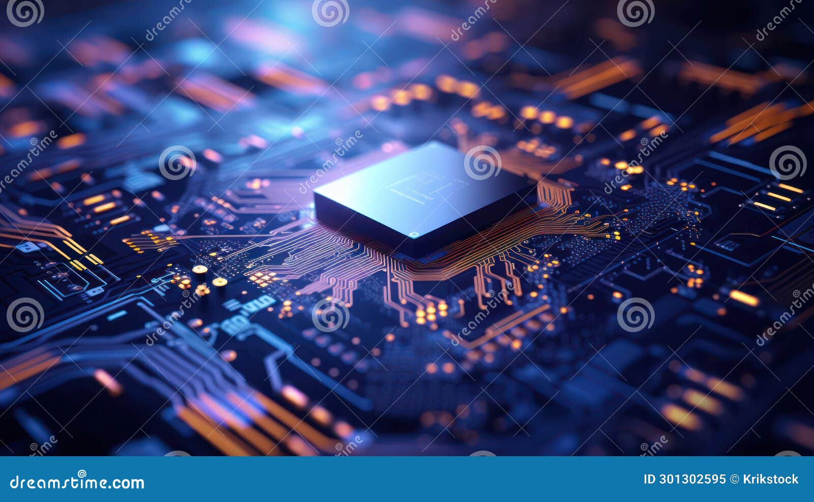 Illuminated Processor on a Computer Motherboard Stock Illustration ...