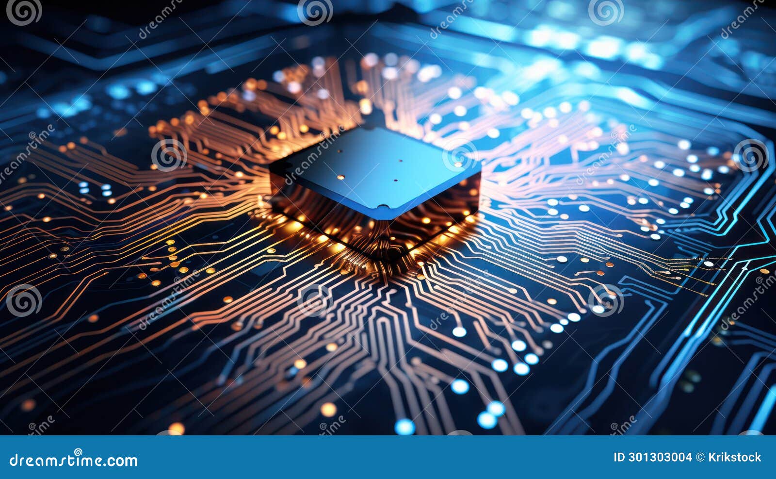 Illuminated Processor on a Computer Motherboard Stock Illustration ...