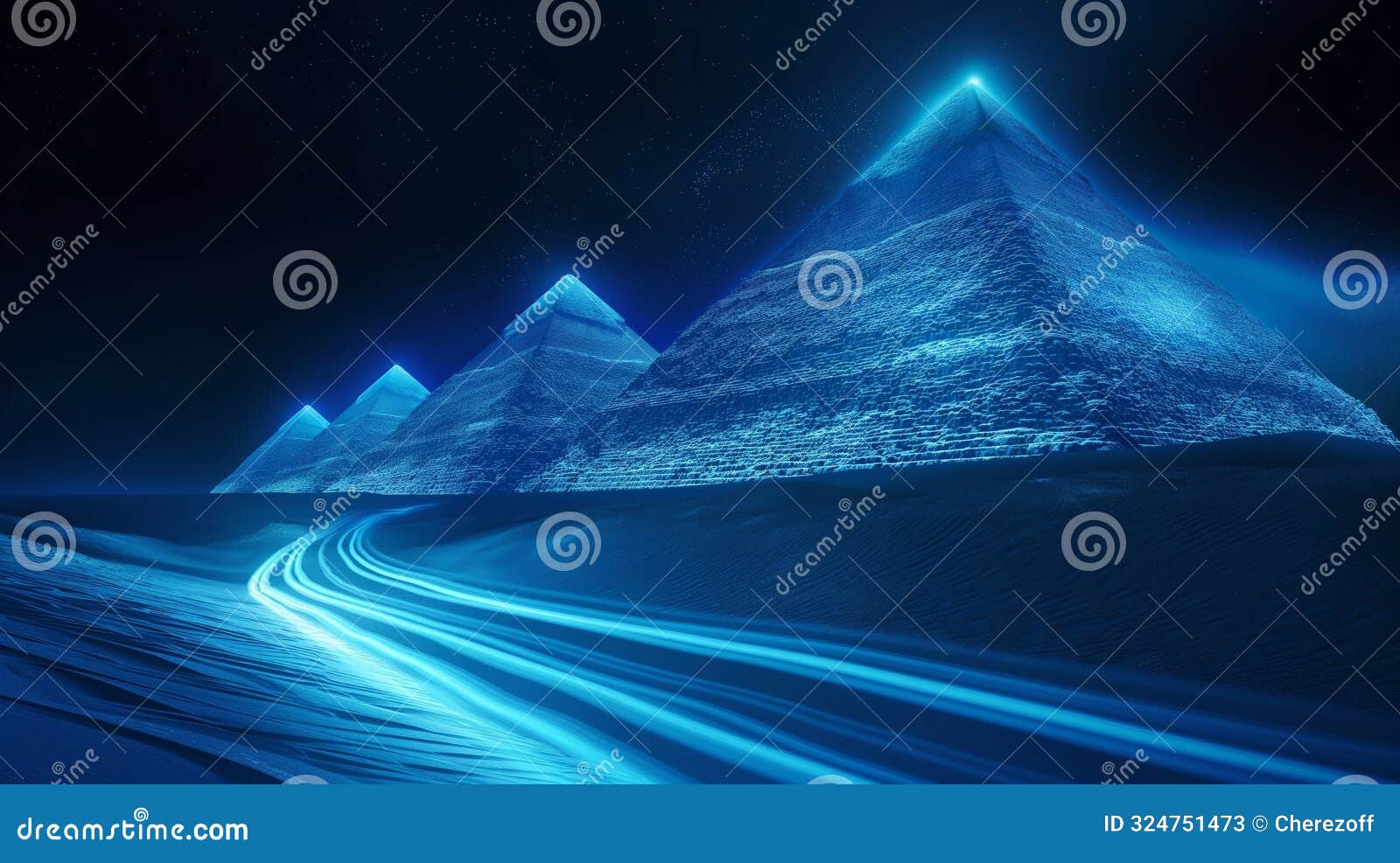 Illuminated Pyramids at Night Stock Image - Image of mystical, iconic ...