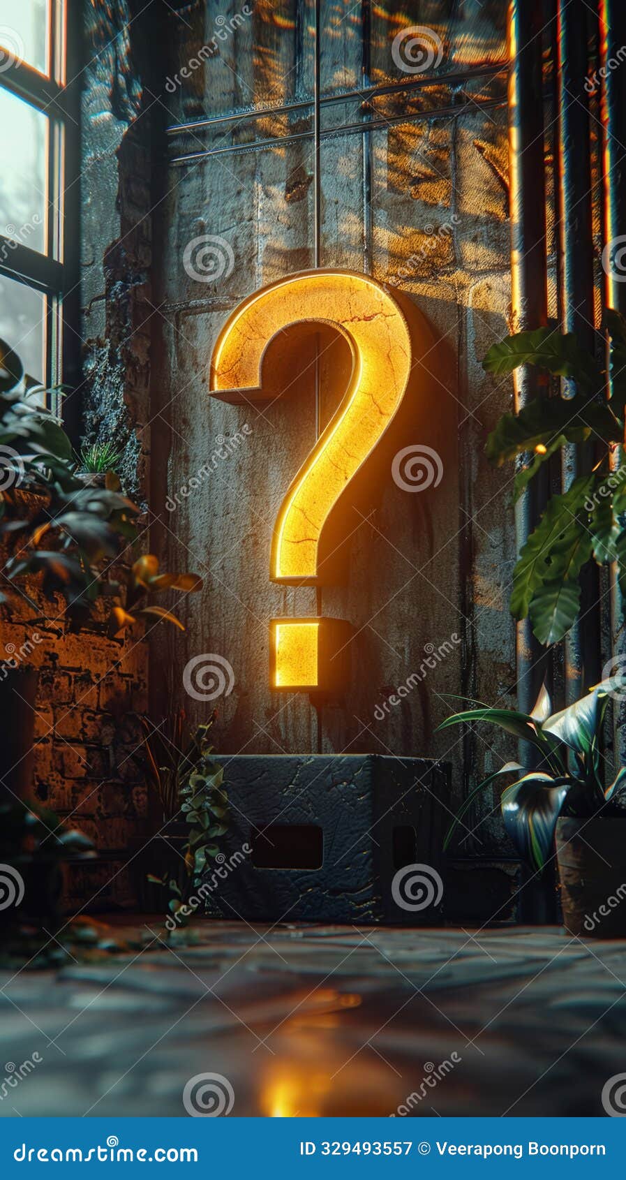 Illuminated Question Mark in a Dark Office Stock Illustration ...
