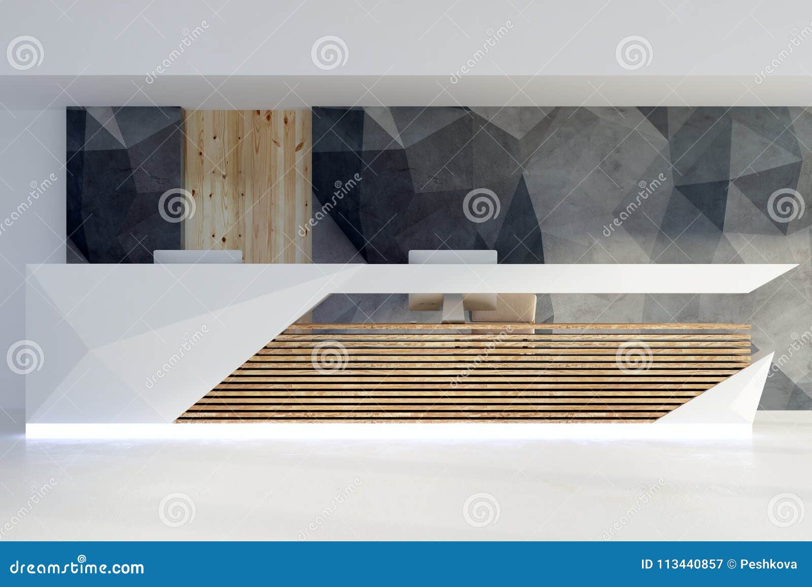 Illuminated Reception Desk in Contemporary Interior Front Stock ...