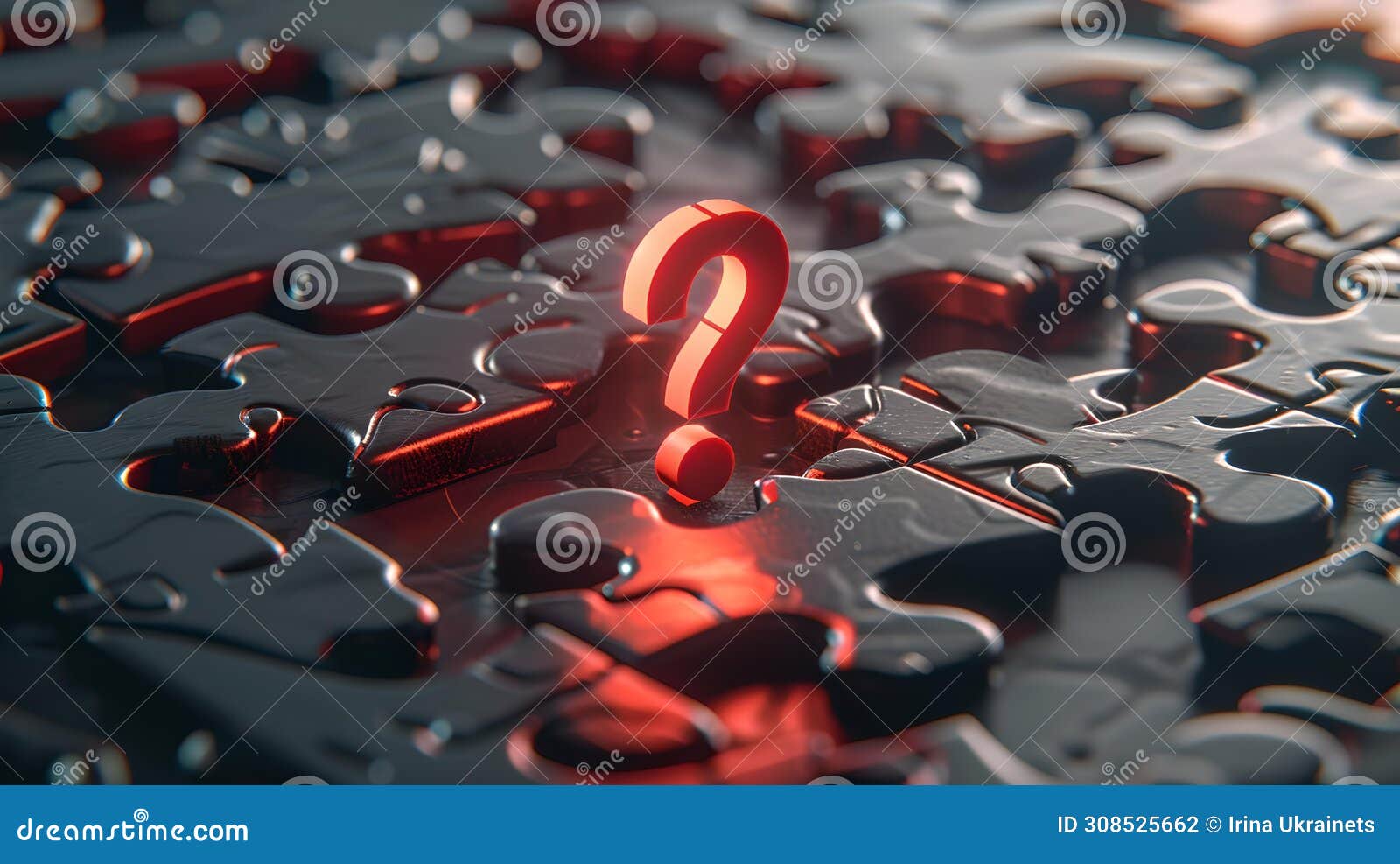 Illuminated Red Question Mark on a Dark Jigsaw Puzzle. Mystery Concept ...