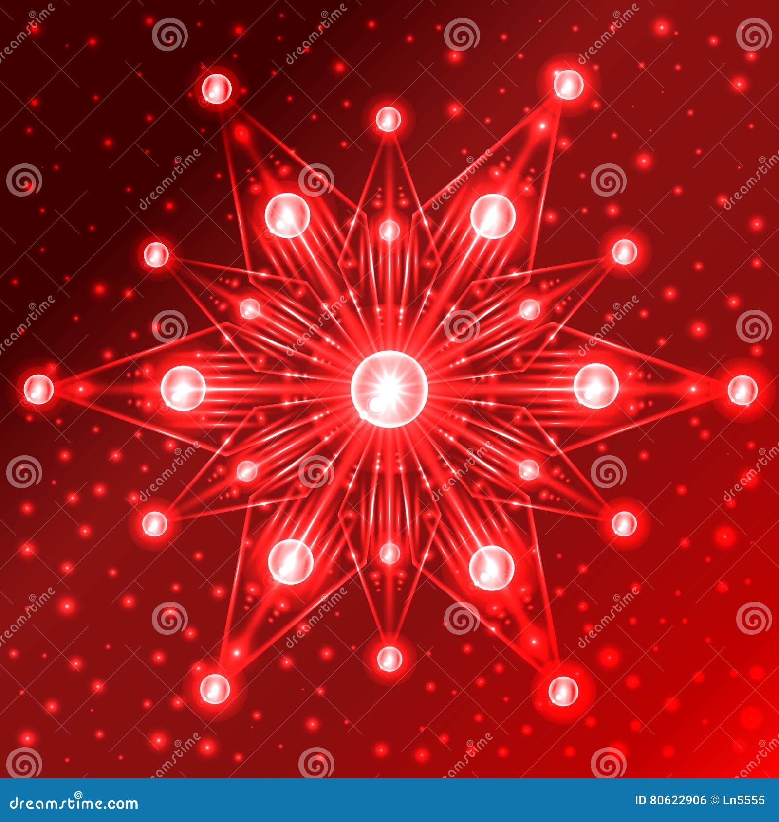 Illuminated Red Star with Lights on Its Rays on Red Gradient Background ...