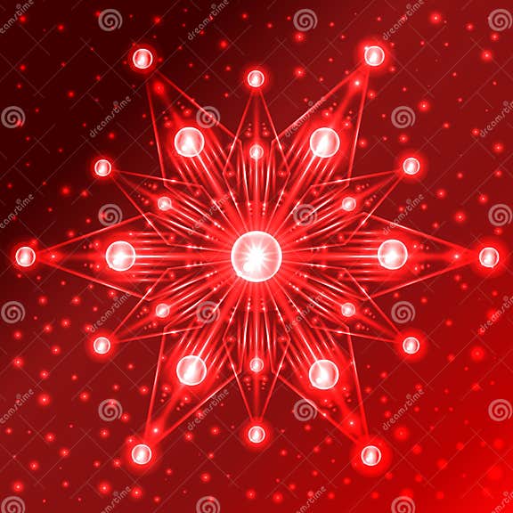 Illuminated Red Star with Lights on Its Rays on Red Gradient Background ...