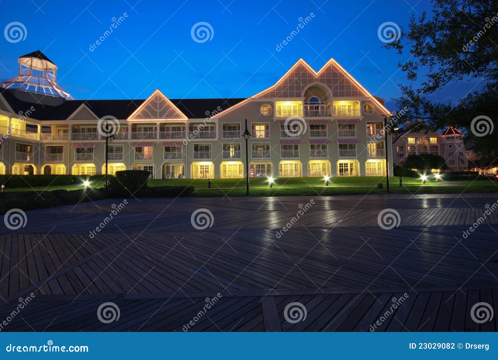 Illuminated Resort at Night Stock Photo - Image of grass, arch: 23029082