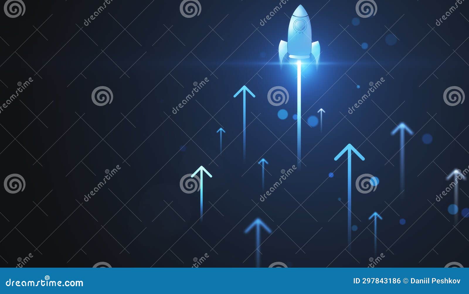 Illuminated Rocket Symbolizing Business Growth with Upward Arrows on a ...