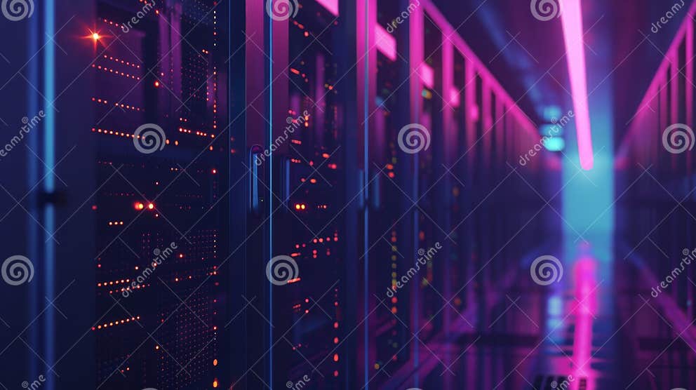 Illuminated Server Hub Emanating Futuristic Neon Vibes Stock ...