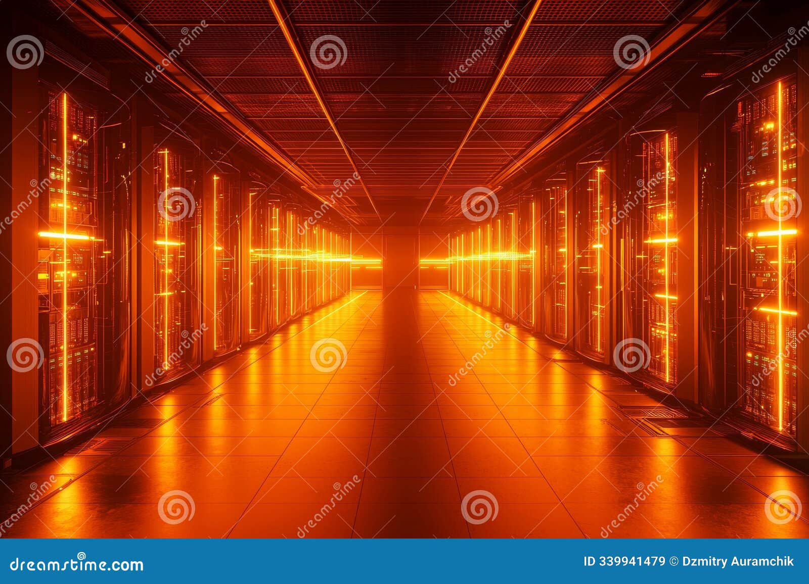 An Illuminated Server Rack Hall in a Futuristic Data Center Stock Image ...