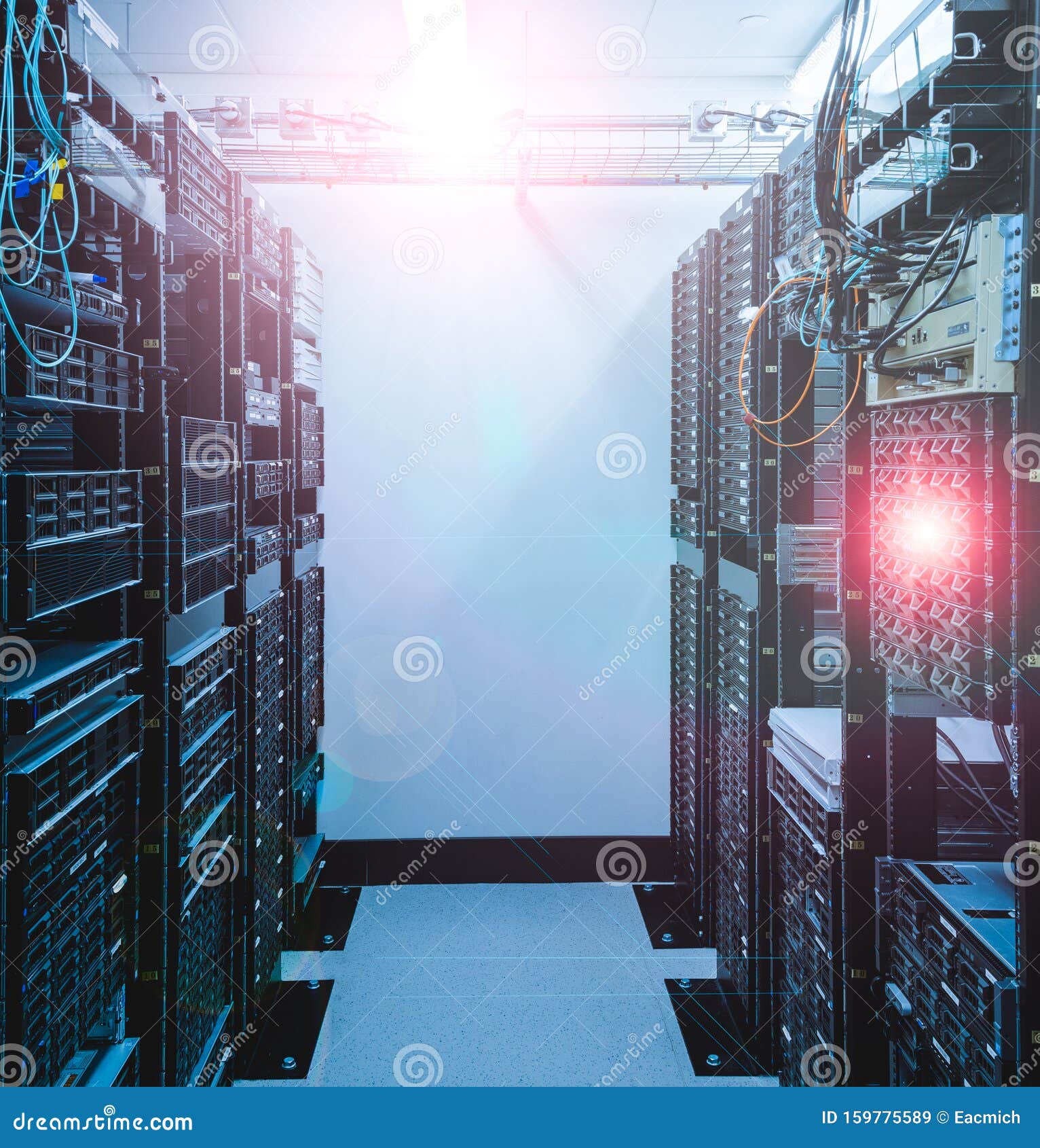 Illuminated Server Rack in Server Room Stock Image - Image of hardware ...