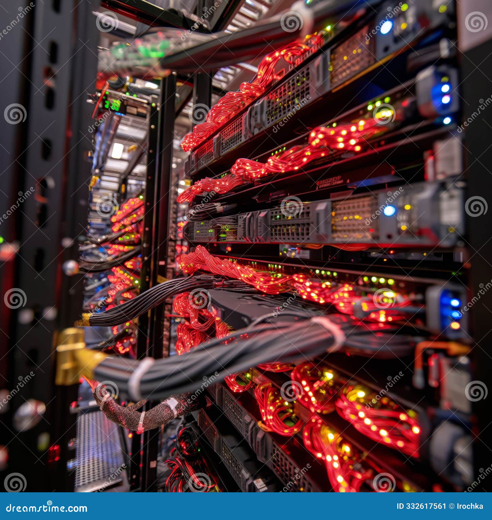 Server Rack With Working Mainframe Disk Storage Under Motion Blue ...