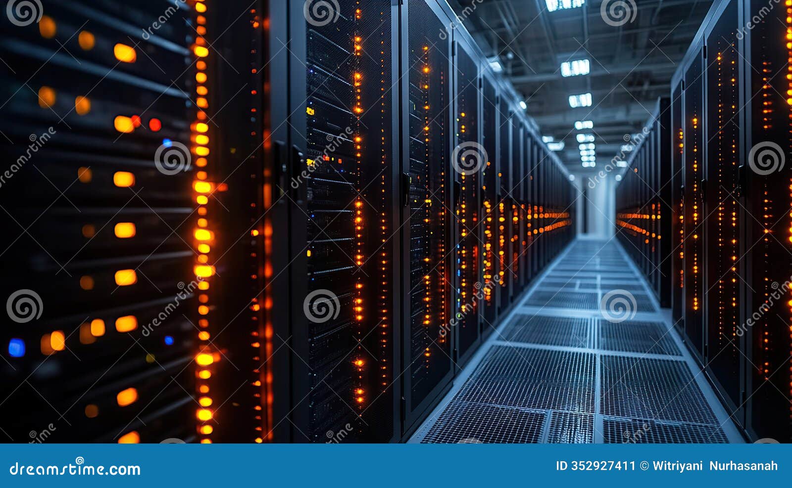 Illuminated Server Racks in a Modern Data Center Stock Illustration - Illustration of ...