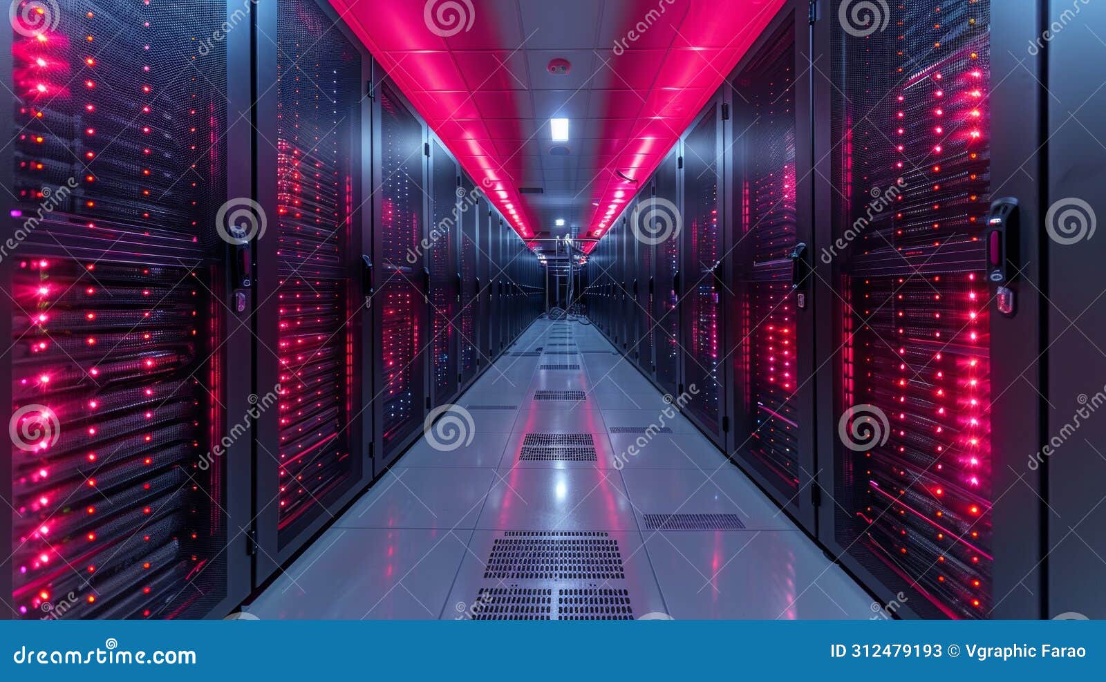 Illuminated Server Room with Red Lights in Data Center Stock Image ...