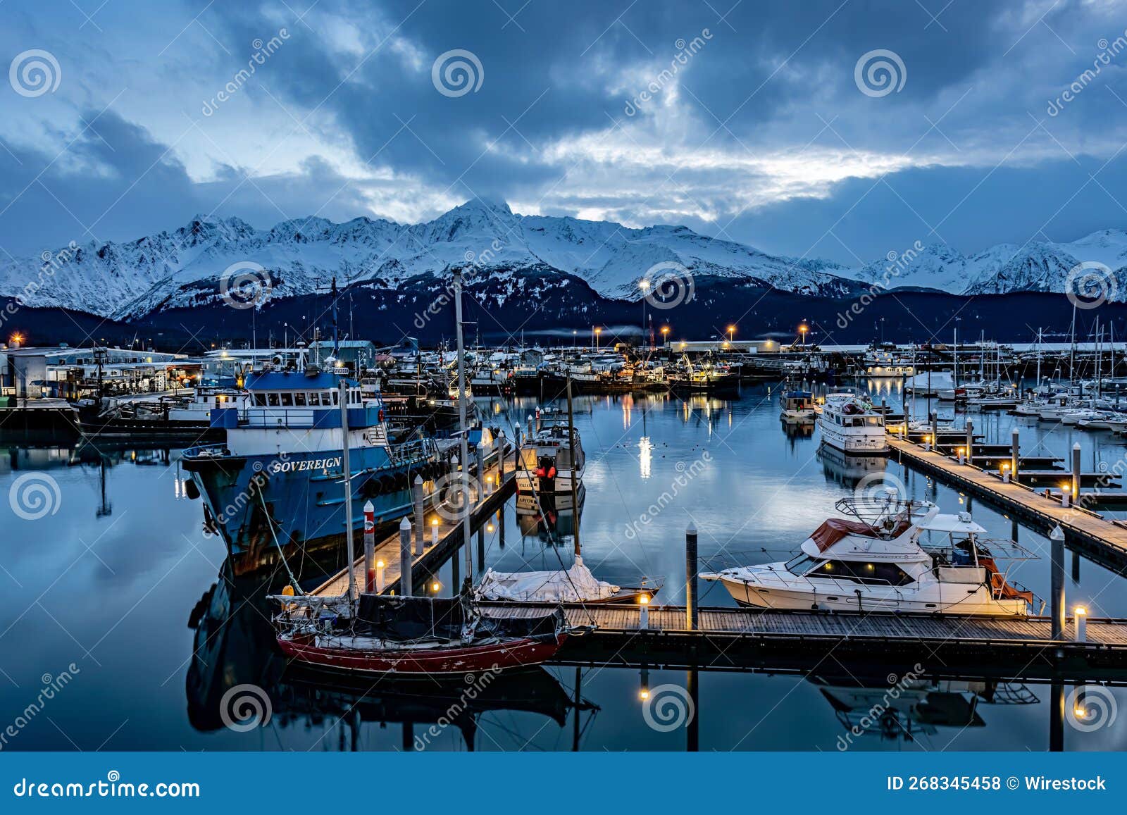 Illuminated Seward Harbor in Resurrection Bay Alaska at the Twilight ...