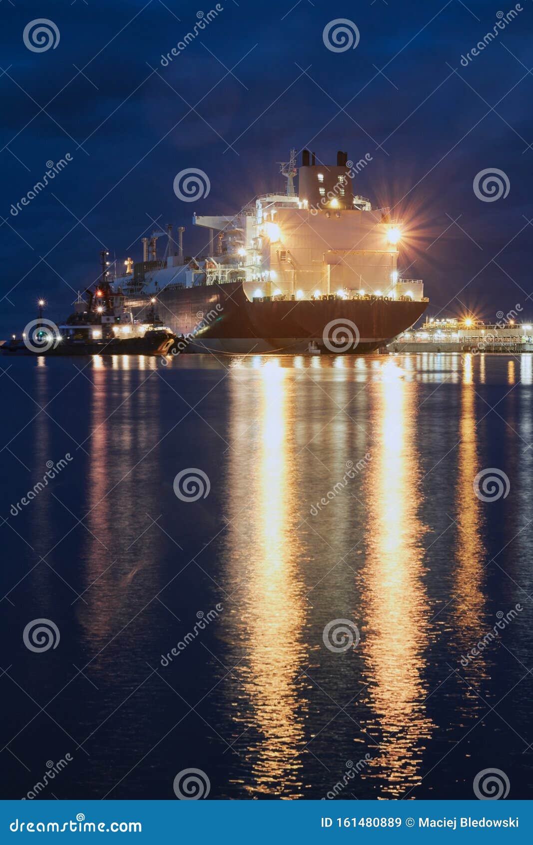 Illuminated Ship in a Port at Night Stock Image - Image of harbor ...