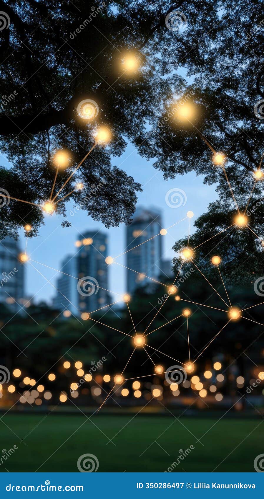 Illuminated Skyline of a Modern City Features Glowing Graphs and ...