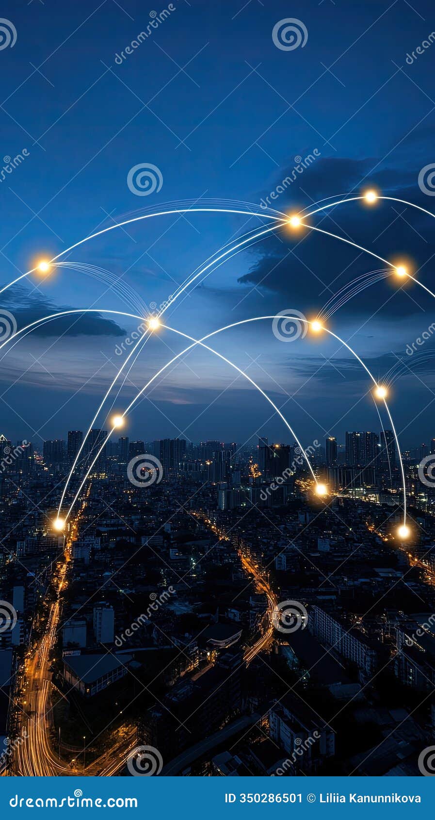 Illuminated Skyline of a Modern City Features Glowing Graphs and ...