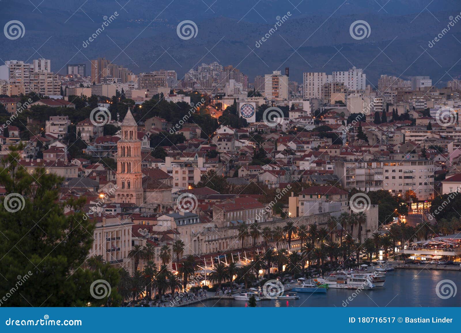 Illuminated Skyline of Split during Night, Croatia Editorial ...