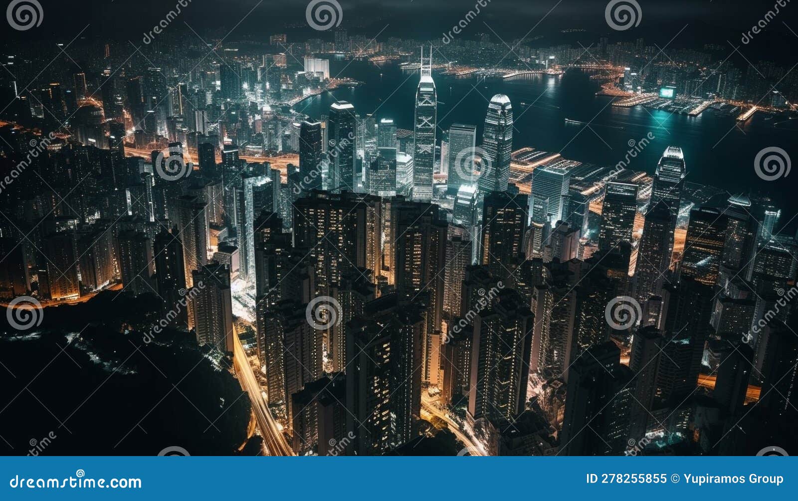Illuminated Skyscrapers Light Up the City at Dusk Generated by AI Stock ...