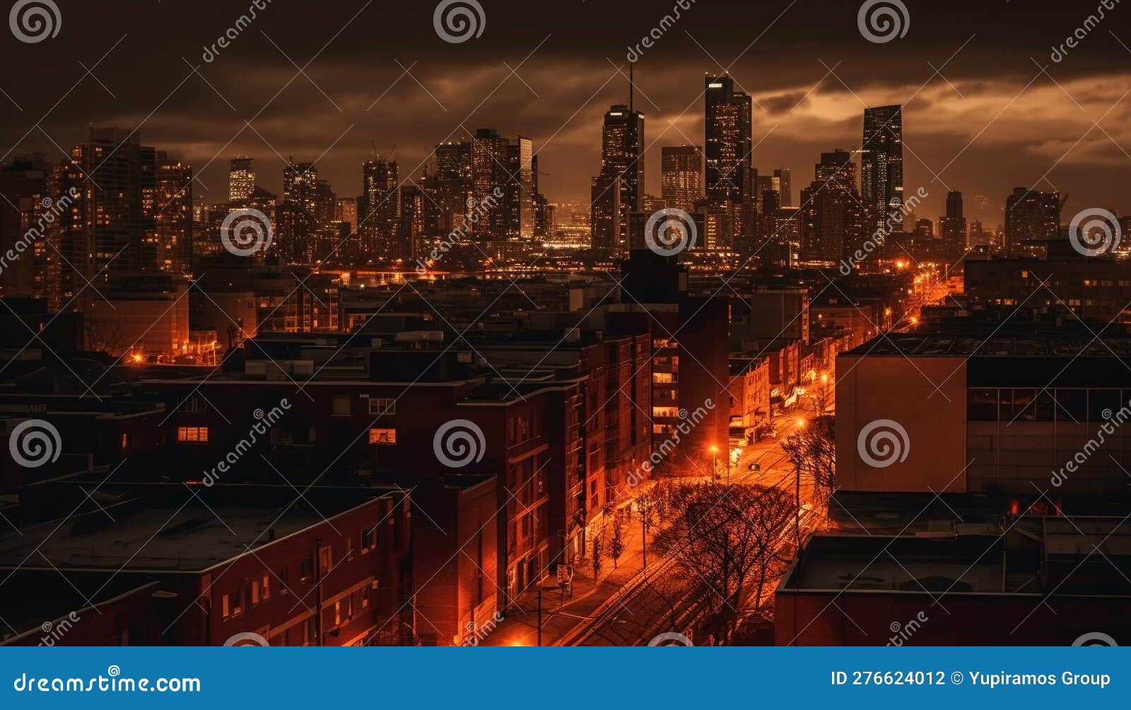Illuminated Skyscrapers Light Up the City at Night Generated by AI ...