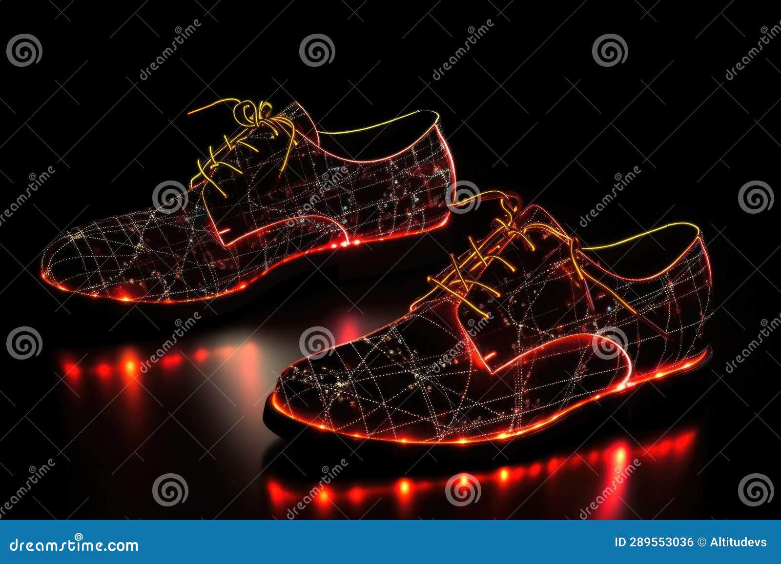 Illuminated Smart Shoes on a Dark Surface Stock Photo - Image of ...