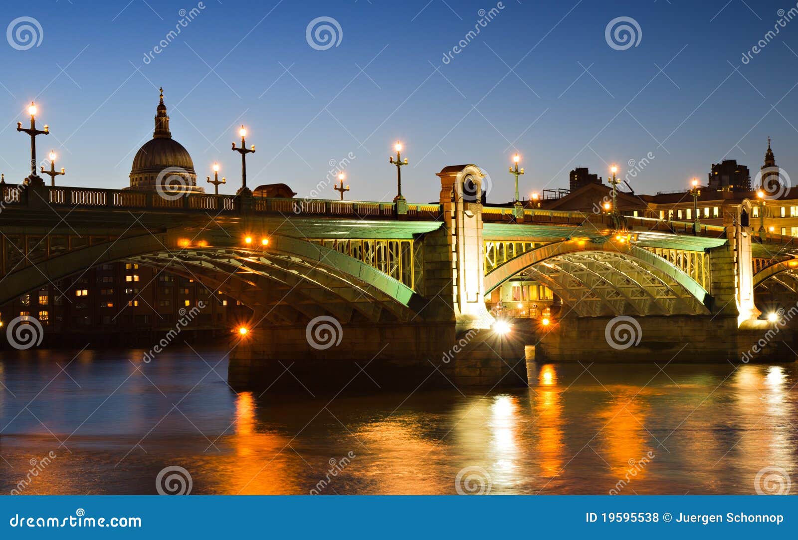 Illuminated Southwark Bridge Stock Photo - Image of basilica, england ...