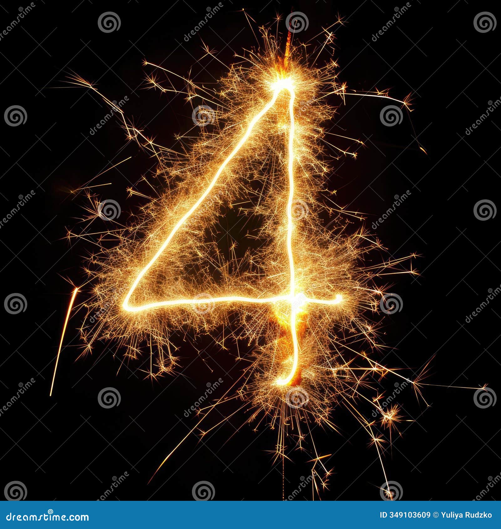 Illuminated Sparkler Firework Forming the Number Four in a Dark ...