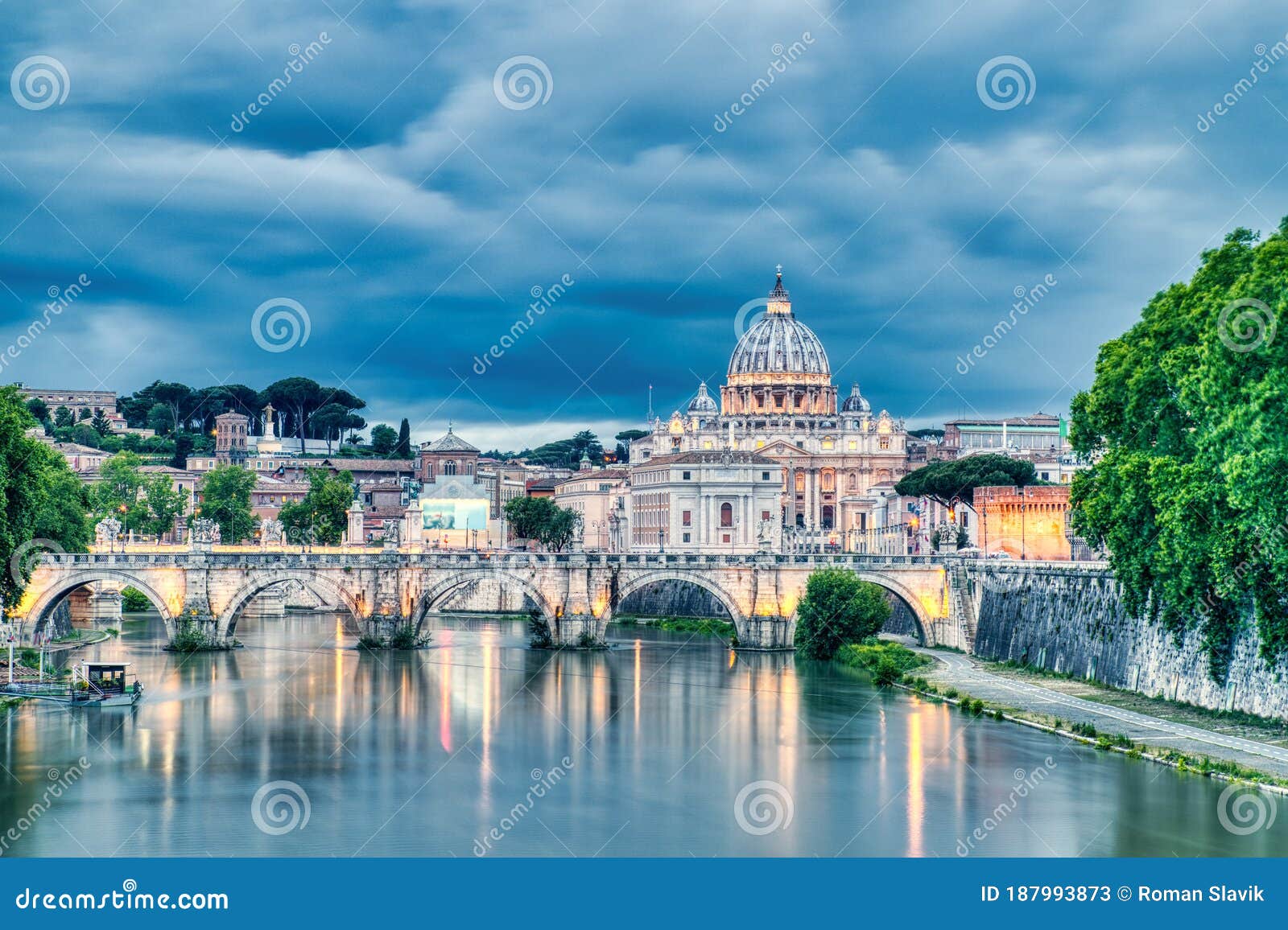 Illuminated St. Peter`s Cathedral in Rome at Dusk Stock Image - Image ...
