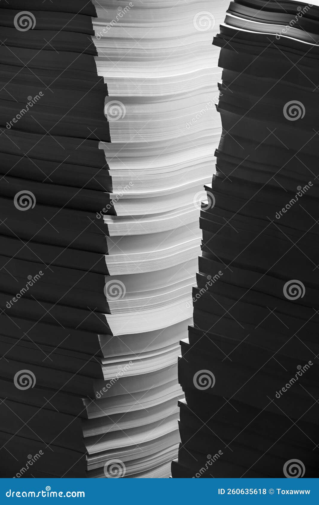 Illuminated Stacks of White Paper Stock Photo - Image of ream, shadow ...
