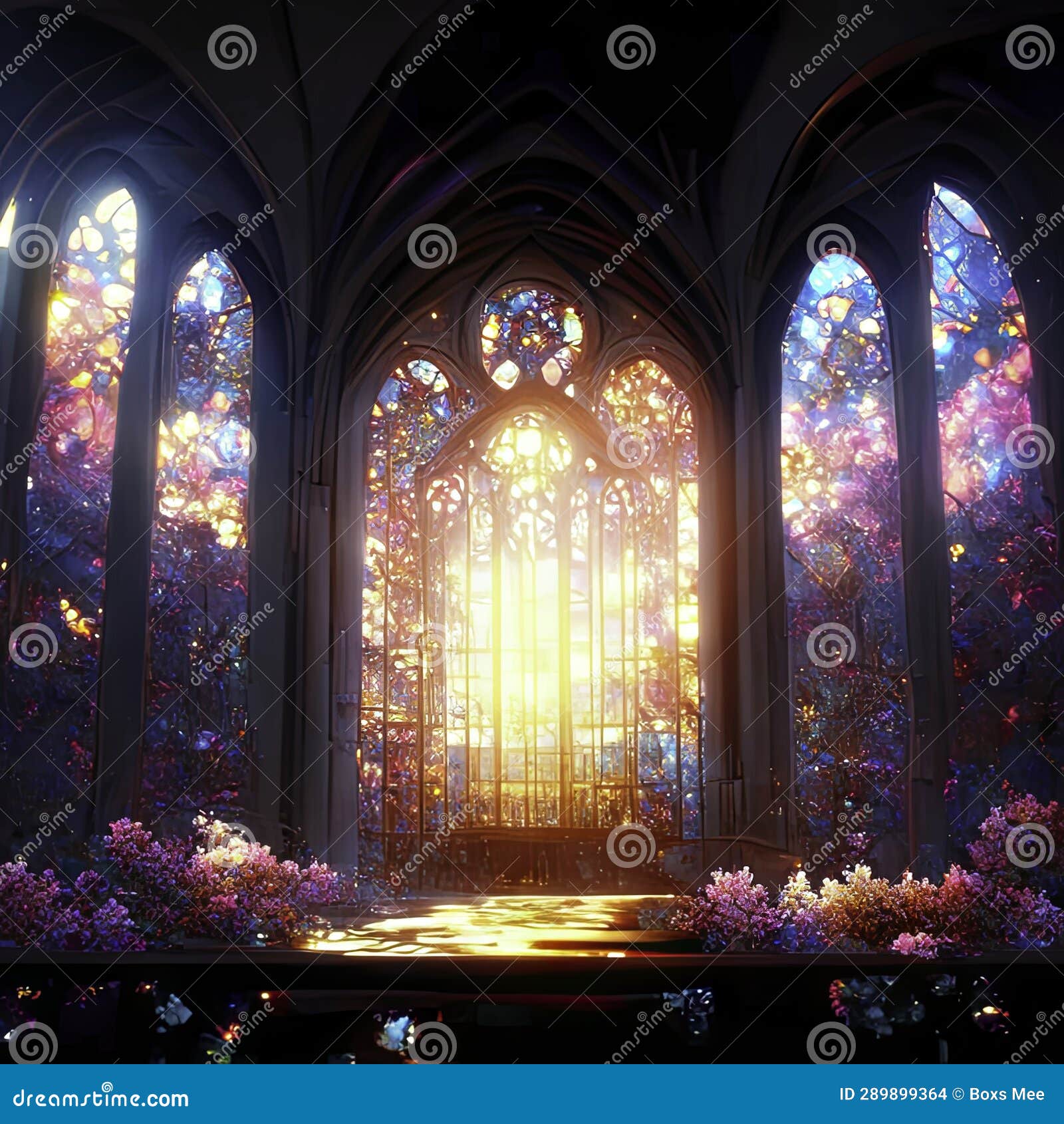 Illuminated Stained Glass Window in an Old Church, 3d Render AI ...