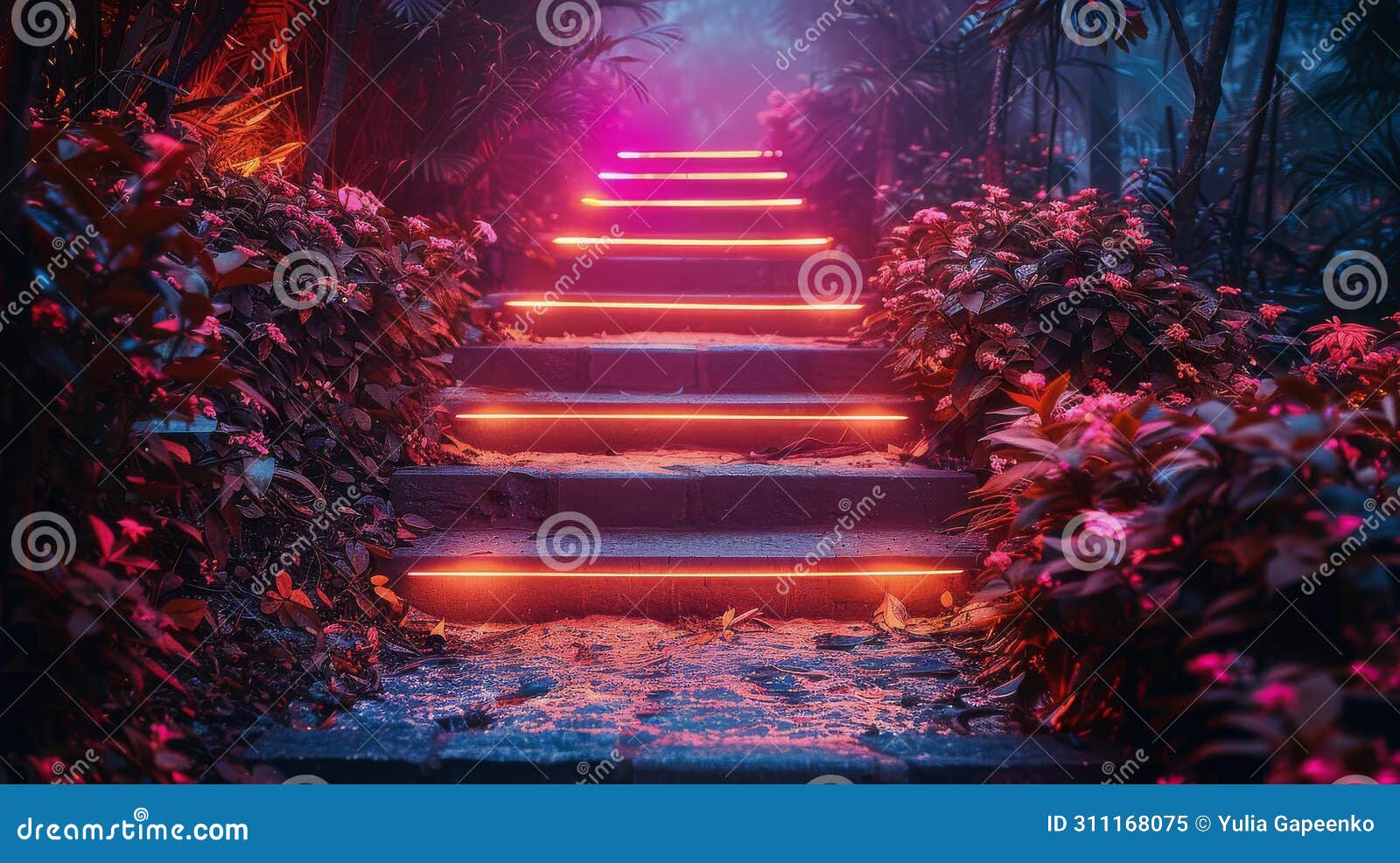 Illuminated Stairs with Neon Lights Stock Image - Image of edgy, lights ...