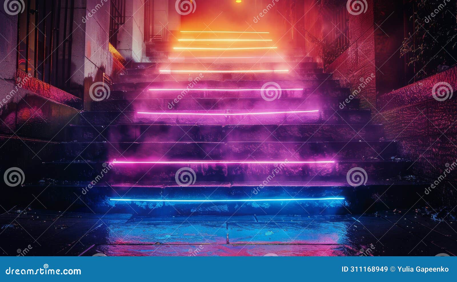 Illuminated Stairs with Neon Lights Stock Image - Image of edgy ...