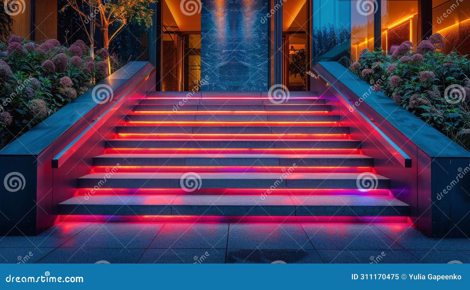Illuminated Stairs with Neon Lights Stock Image - Image of party ...