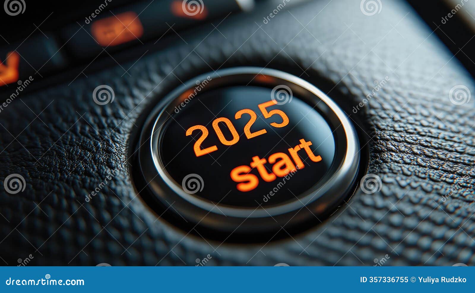 Illuminated Start Engine Button on Black Leather Surface with 2025 New ...