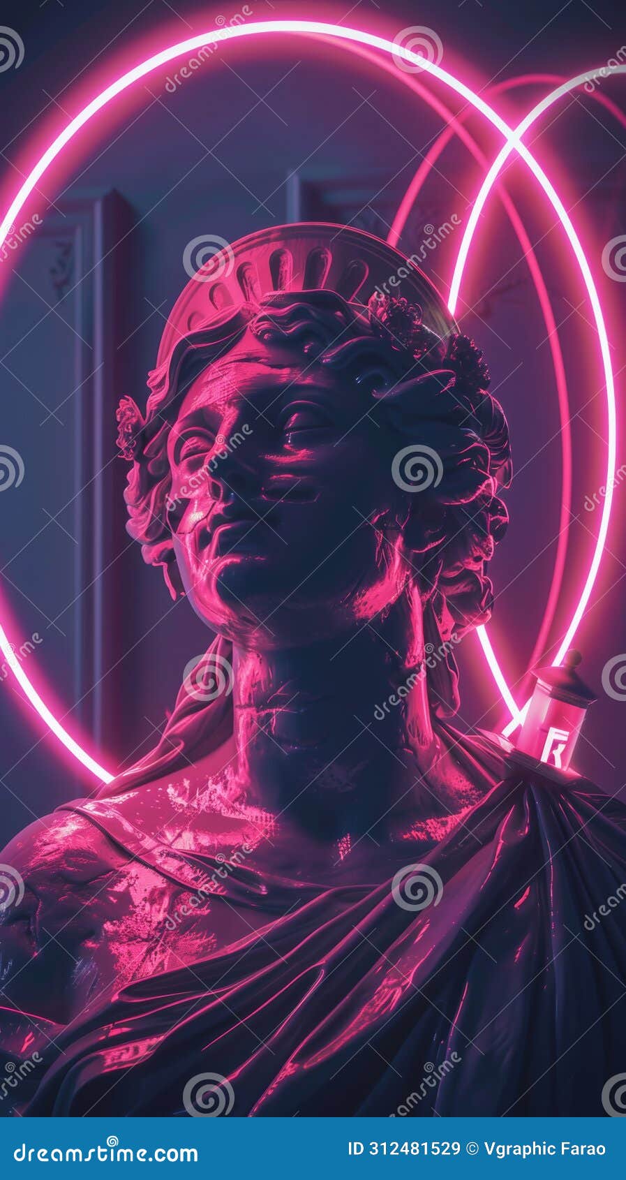 Illuminated Statue with Neon Lights Stock Image - Image of design ...
