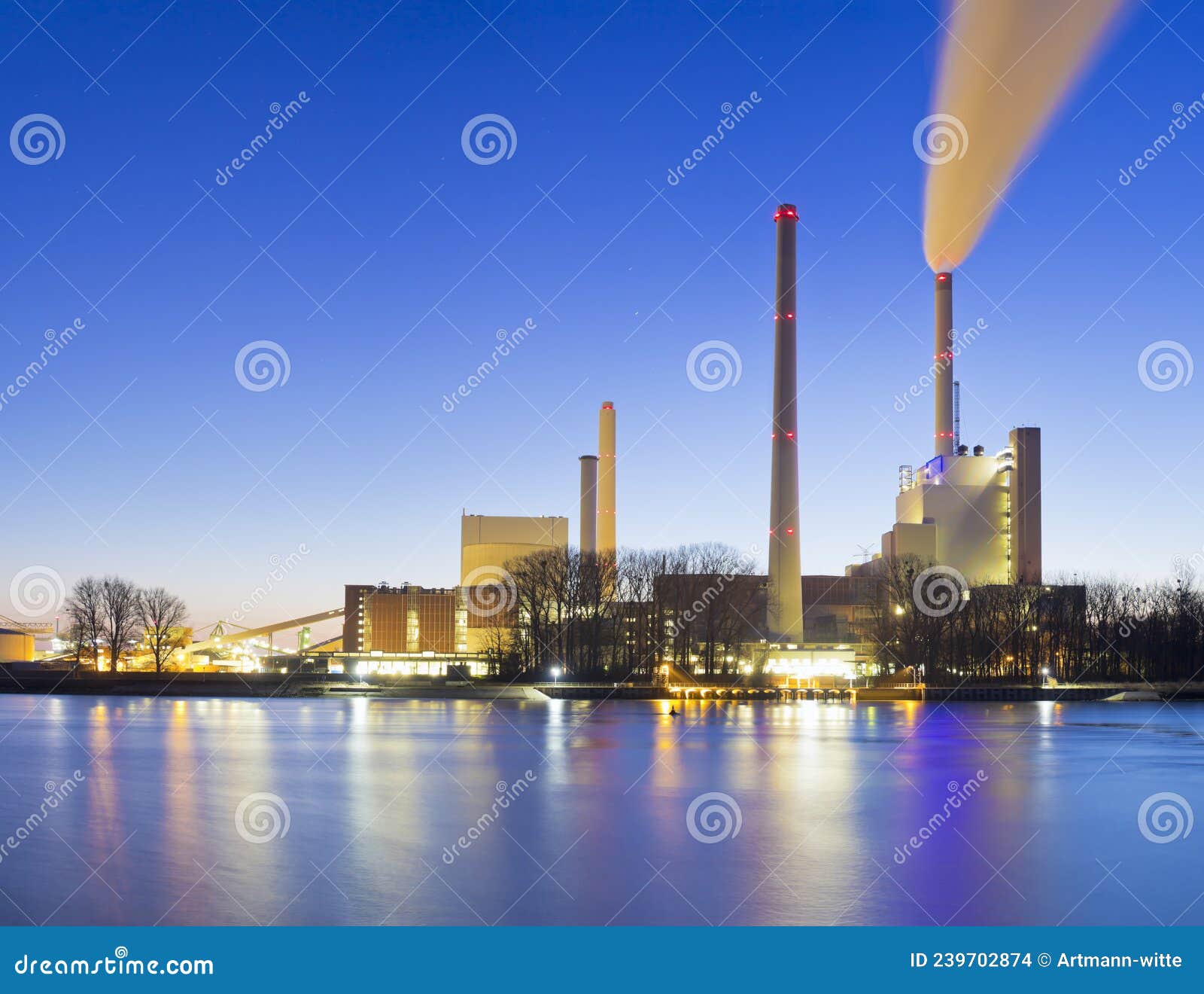 Illuminated Steam Power Plant in the Twilight Stock Photo - Image of ...