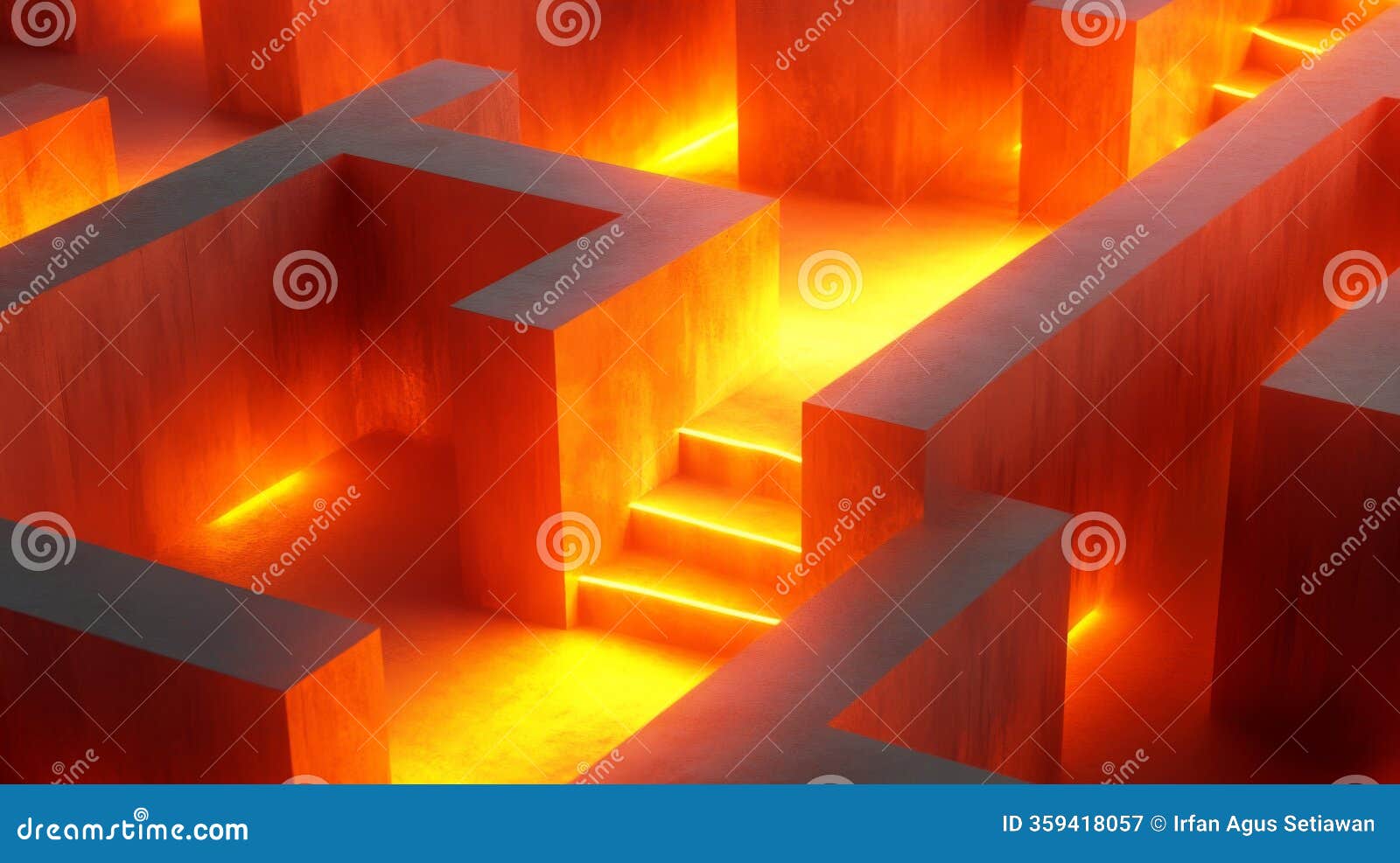 Illuminated Stone Maze: a Glowing Path To Resolution Stock Illustration ...